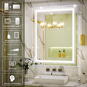 JSneijder 2-Piece(Frameless+Framed) LED Mirror, 24x32 Inch, Bathroom Mirror with Lights, Wall Mounted Dimmable Anti Fog Lighted Mirror for Bedroom
