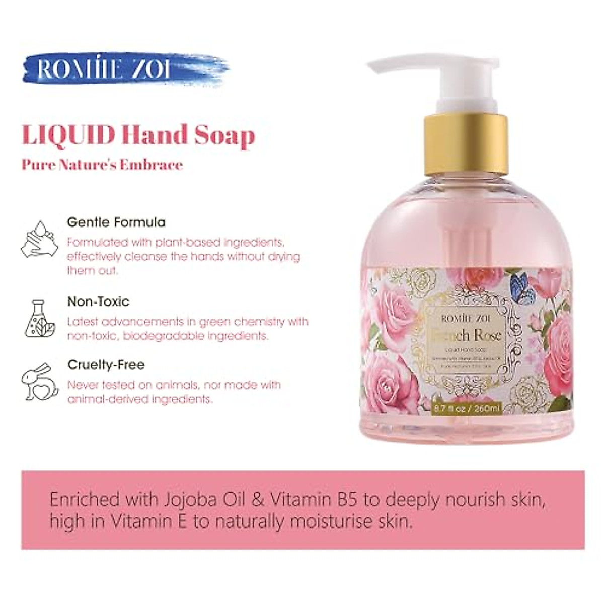ROMIIE ZOI Liquid Hand Soap with Gift Box - French Rose - 260ml/ 8.7 fl.oz (Pack of 3)