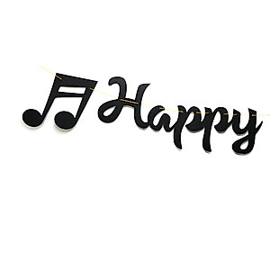 Paity Music Happy Birthday Banner Party Decorations, Notes Decorations Note Garland Black , Birthday, Theme Baby Shower School Bulletin Board Craft Home Wall Decor Pre-strung (Black)