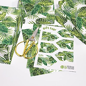 CENTRAL 23 Tropical Wrapping Paper - Palm Leaves and Monstera - 6 Sheets of Green Gift Wrapping Paper for Women - Eco Friendly - Summer - Comes with Fun Stickers