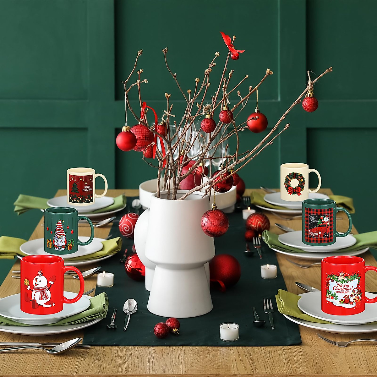 Maxdot 8 Pieces Christmas Mugs 12oz Mug Set Christmas Coffee Mugs with Handle Christmas Ceramic Matching Mugs for Home School Office Table Centerpieces Housewarming Holiday Party Gift