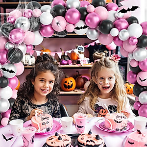Fiesec Pink Halloween Balloon Garland Arch Kit, Halloween Themed Party Decorations with BOO Foil Balloons Spider Web Bat Ghost, Happy Boo Day Halloween Indoor Outdoor Yard Home Room Décor