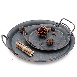 Funerom Industrial Style Metal Iron Tray Set of 2, Diameter：11.8 inch and 8 inch,Black Galvanized Tin Color