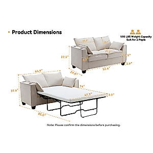 Brelice Pull Out Sofa Bed, Sleeper Sofa Couch, 2-in-1 Convertible Chenille Loveseat with USB Charging Port and Memory Foam Mattress, Full Size Pullout Bed for Living Room, Apartment or Office, Beige