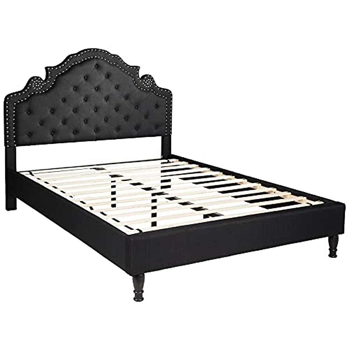 HomeLife Premiere Classics 51" Tall Platform Bed with Cloth Headboard and Slats - Queen (Black Linen)