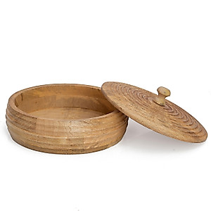 Indian Kitchen Roti Holder Box Pancake Keeper Serveware Hot Pot Casserole Dish With Lid Home Kitchen Dining Decor, Natural Brown, 9 x 3 Inches