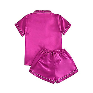 SweatyRocks Women's Short Sleeve Sleepwear Button Down Satin 2 Piece Pajama Set Hot Pink Medium