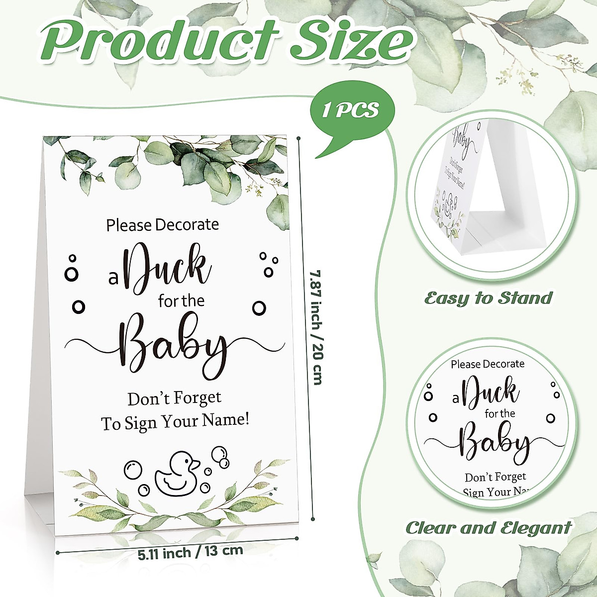 Seenelling 45 Pcs Baby Shower Decorate Ducks Game Set Includes Baby Shower Game Sign 32 DIY Blank Rubber Ducks 12 Paint Marker White Blank Rubber Duck Prize for Baby Shower Gender Revel Game(Leaves)