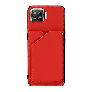 NVWA Compatible with Oppo F17 Phone Case, Red Back Phone Cover Leather Wallet Magnetic Closure Credit Card Slot Holder Kickstand Heavy Duty Protection Without Wrist Strap Shockproof Protective