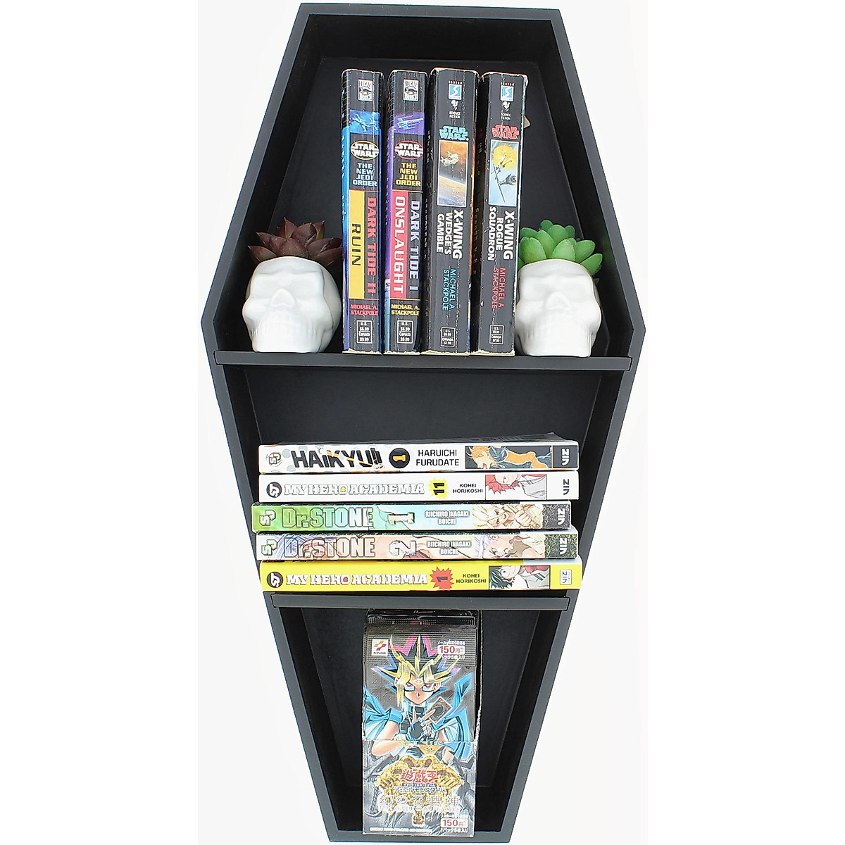 MANNY'S MYSTERIOUS ODDITIES Coffin Bookshelf - Includes Removable Shelves - Small and Large Coffin Shelf 20 Inch and 14 Inch - Gothic Decor for Home