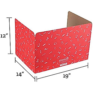Really Good Stuff Standard Privacy Shields for Student Desks – Set of 12 - Matte - Study Carrel Reduces Distractions - Keep Eyes From Wandering During Tests , Red With School Supplies Pattern