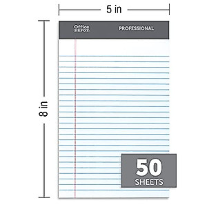 Office Depot® Brand Professional Perforated Pads, 5" x 8", Narrow Ruled, 50 Sheets Per Pad, White, Pack Of 8 Pads
