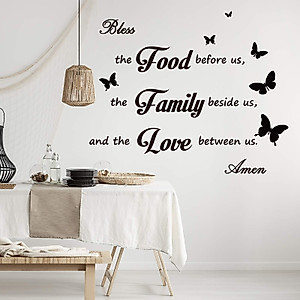 Kitchen Wall Decor Kitchen Wall Stickers Dining Room Wall Decor Dinner Prayer Wall Decor Bless The Food Before US Sign Prayer Room Table Decor Family Stickers for Home Wall Decorations(2)