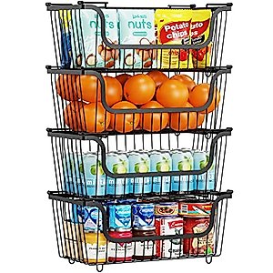 iSPECLE Chest Freezer Organizer, 4 Pack Stackable Baskets with Handles Pantry Organization and Storage for Chest Freezer Pantry, Black
