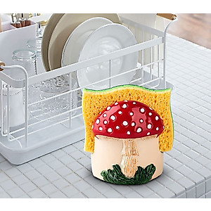 dgudgu Mushroom Kitchen Sponge Holder Resin Sponge Dish Red Sponge Holder for Kitchen Sink Caddy Decor for Kitchen Kitchen Sink Accessories Sponge Holder