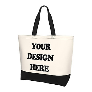 Abybela Custom Tote Bags with Team Logo Text Picture for Women Personalized Shopping Handbag Add Your Design Customized Reusable Shoulder Travel Beach Bag Handmade Totes for Business Work