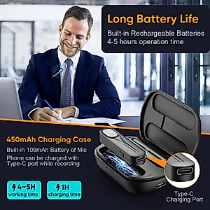 Jassco Wireless Lavalier Microphone for Android USB C Phone, Noise Reduction Lapel Mic Clip with Charging Case Recording, YouTube, Facebook LiveStream, Vlog, TikTok (No APP or Bluetooth Needed), DX01