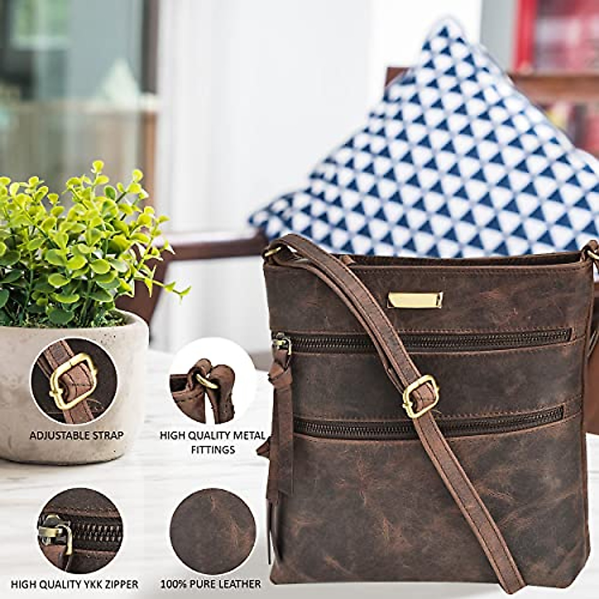 ESTALON Real Leather Crossbody Bag for Women - Women's Shoulder Sling Handbags Medium Purses Soft Crossover Purse Christmas Gift