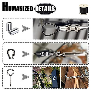 WAYSKA String Light Hanging Kit with 250 Ft Nylon Coated Stainless Steel 304 Wire Rope, String Light Cable with Turnbuckles and Hooks for Patio, Outdoor and Backyard Lighting Accessories