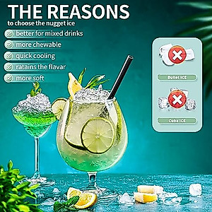 Nugget Ice Makers Countertop with Soft Chewable Pellet Ice, Pebble Ice Maker Machine with Self-Cleaning, 35Lbs/24Hrs, One-Click Operation, Ice Basket/Ice Scoop for Kitchen/Office, Black(with Handle)