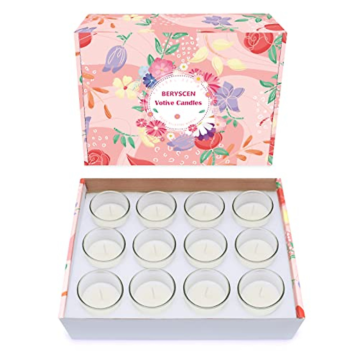 Set of 12 White Votive Candles, Clear Glass Filled Unscented Soy Wax Candle for Home Décor Weddings Spa Holidays Party and DIY