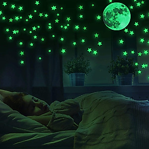 334 Pcs Glow in Dark Stars and Moon, Glow in The Dark Wall Stickers, Glowing Stars for Wall Decals, Glowing Ceiling Decals for Bedroom, Perfect for Kids Boys Girls Bedding Room Birthday Party
