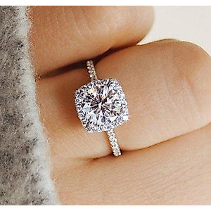 Cuteshop 925 Sterling Silver Zircon Stone Engagement Wedding Band Ring Promise Rings CZ Crystal Engagement Ring (6)