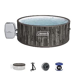 Coleman Napa SaluSpa 2-7 Person Inflatable Round Outdoor Hot Tub Spa with 180 Soothing AirJets, 2 Filter Cartridges, and Insulated Cover, Gray Wood