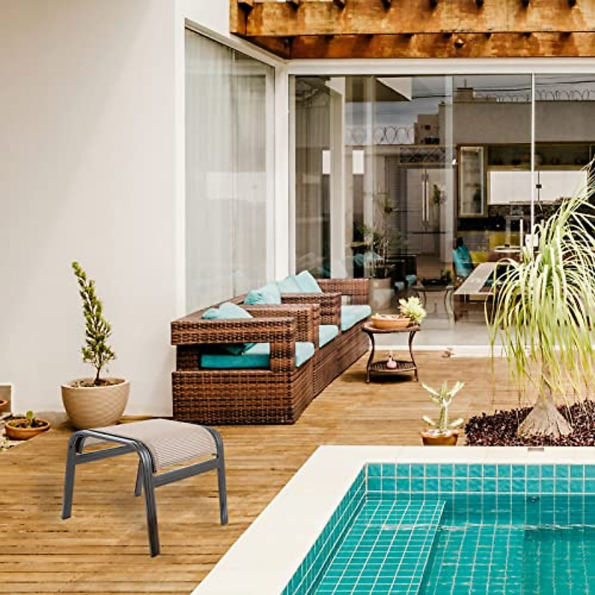 2O2OUP Summerville Outdoor Ottomans Textliene Patio Furniture Small Seating Furniture Aluminum Metal Footstools for Rest Set of 2