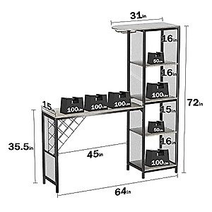 QNICE LED Lights Bar Table with Shelves/Modern Kitchen Counter Height Dining Table/Lounge or Dining Room Storage Pub Table/Dark Rustic Oak/Easy Assembly