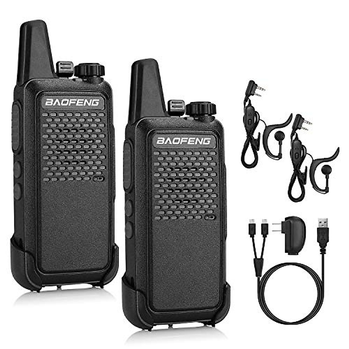 BAOFENG GT-22 Walkie Talkies for Adults Rechargeable, Long Range Two Way Radios with 1500mAh Battery, Portable Handheld VOX Handsfree with Earpieces, Holsters (2 Pack)