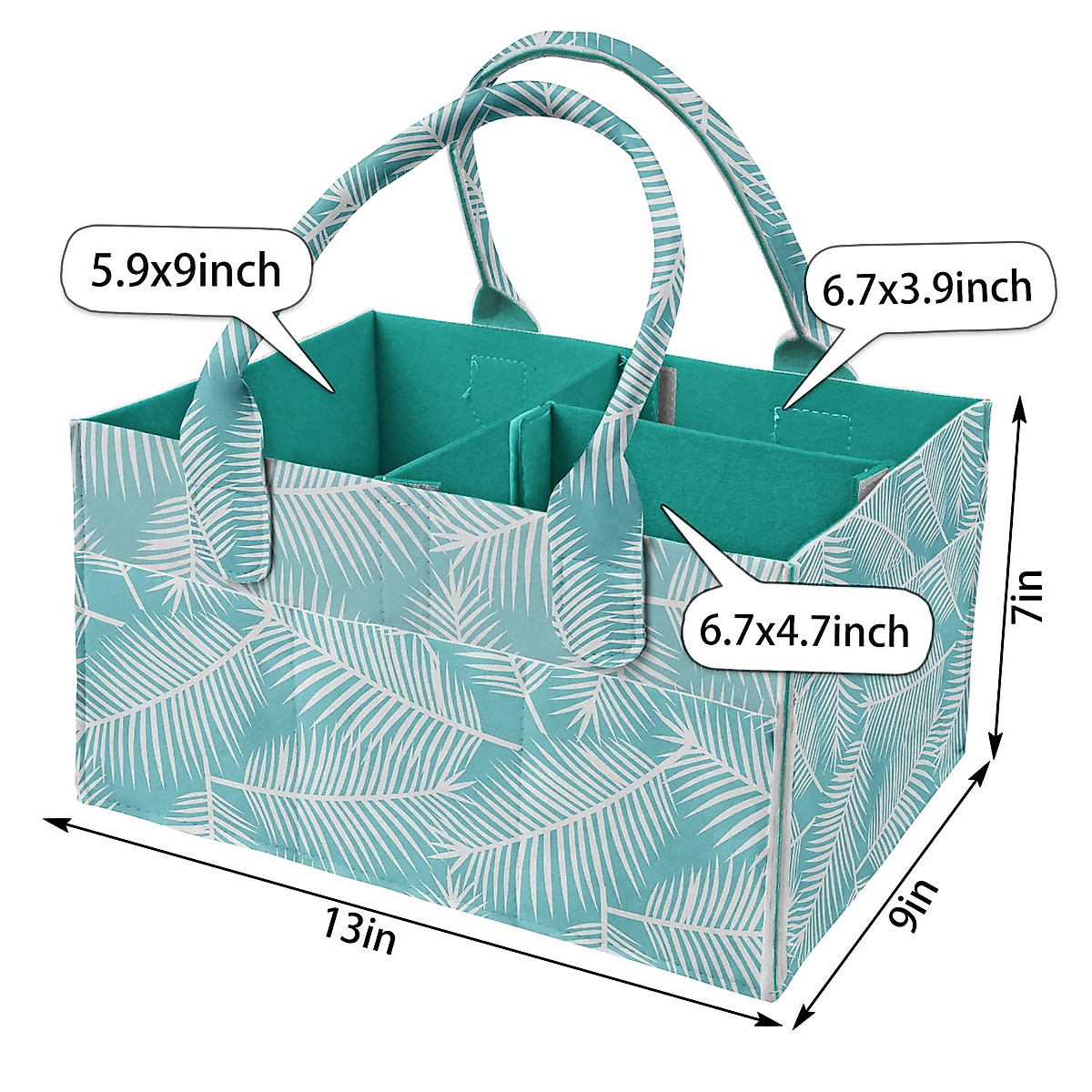 Felt Baby Diaper Caddy Organizer - Changing Table and Car Organizer for Diapers and Baby Wipes, Gift Registry For Baby Shower, Nursery Storage Basket and Bin, Green Leaves