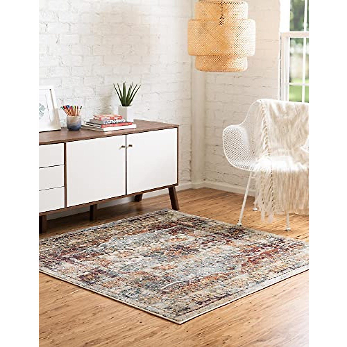 Unique Loom Isabella Collection Area Rug - Adjani (7' 10" Square, Ivory/Beige)