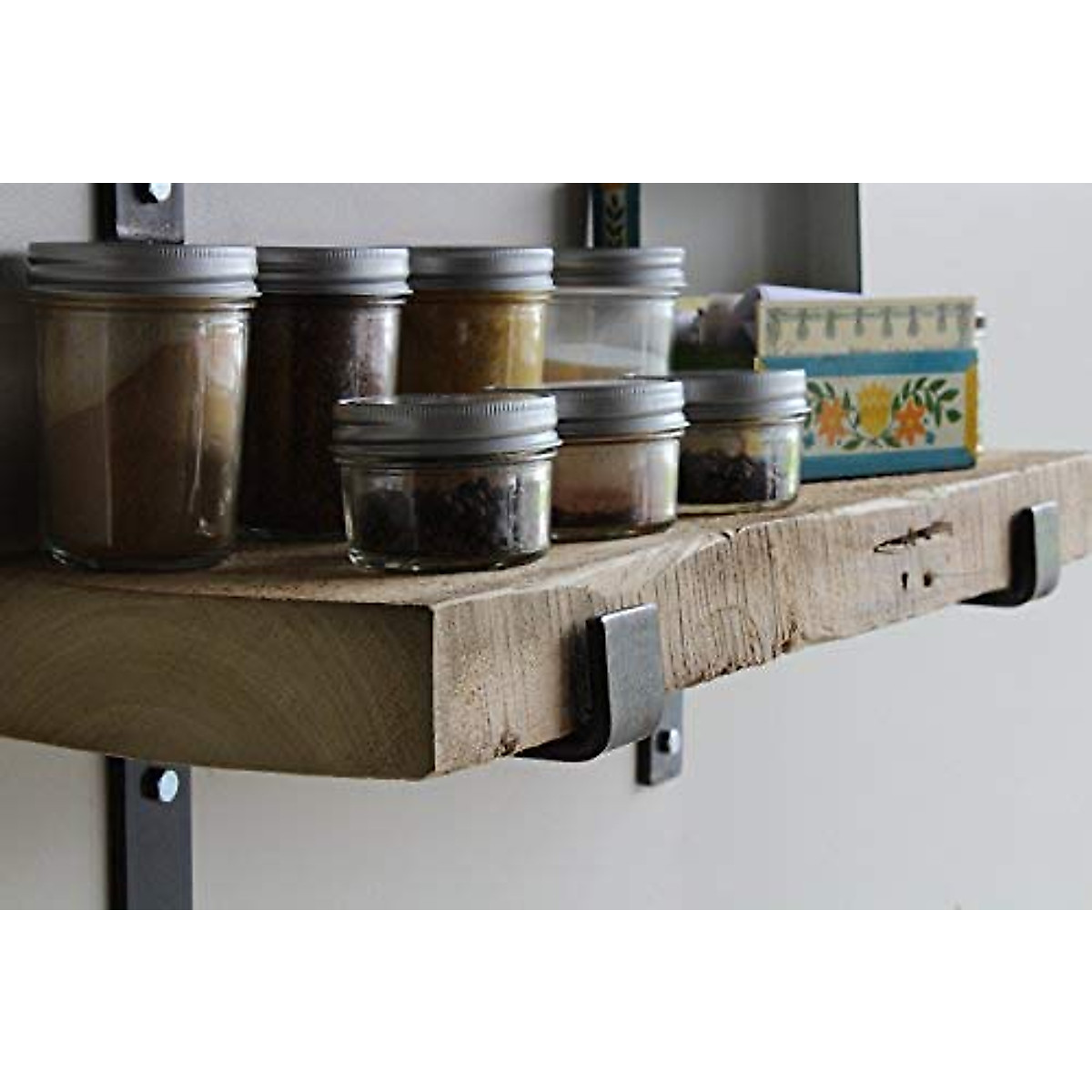 Reclaimed Wood Accent Shelves Rustic Industrial - Amish Handcrafted in Lancaster County, PA - Set of Two | 24 Inches, (Genuine Salvaged/Reclaimed with Raw Metal Brackets) (Natural 24" x 7" x 2")