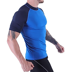 V VICROAD Mens Short Sleeve Rash Guard Swim Shirt Athletic Surfing Tee Sky/Navy-2XL