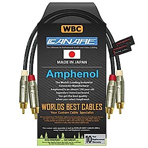 WORLDS BEST CABLES 1.5 Foot RCA Cable Pair - Made with Canare L-4E6S, Star Quad, Audio Interconnect Cable and Amphenol ACPR Gold RCA Connectors – Directional Design - Custom Made