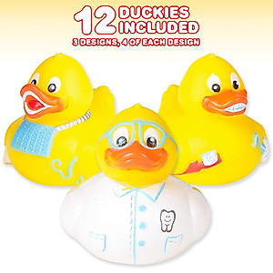 ArtCreativity 2 Inch Dental Rubber Duckies, Pack of 12, Cute Duck Bath Tub Pool Toys in Assorted Styles, Fun Decorations, Carnival Supplies, Party Favor, Dental Treasure Toys