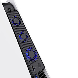 Beeka PS5 Horizontal Stand with Cooling Fan, Playstation 5 Accessories, Built in LED Light, Auto On Off, Extra USB Port, Compatible with White