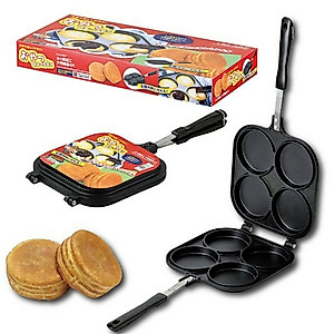 JapanBargain 4742, Japanese Obanyaki Pan Stuffed Pancake Toaster Large 3 inch Pancake Maker Nonstick Aluminum Pan, Four Molds
