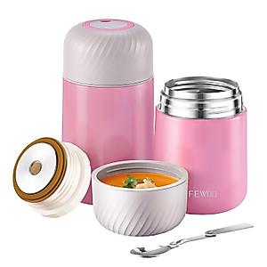 FEWOO Food Jar - 2 Pack 27oz + 20 oz Vacuum Insulated Stainless Steel Lunch Thermos, Leak Proof Soup Containers with Folding Spoon for Hot or Cold Food (Yellow)