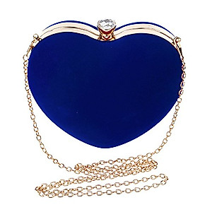 Reberomantic Goodbag Heart Shaped Evening Purse Velvet Clutch Purse Solid Evening Bag, Blue
