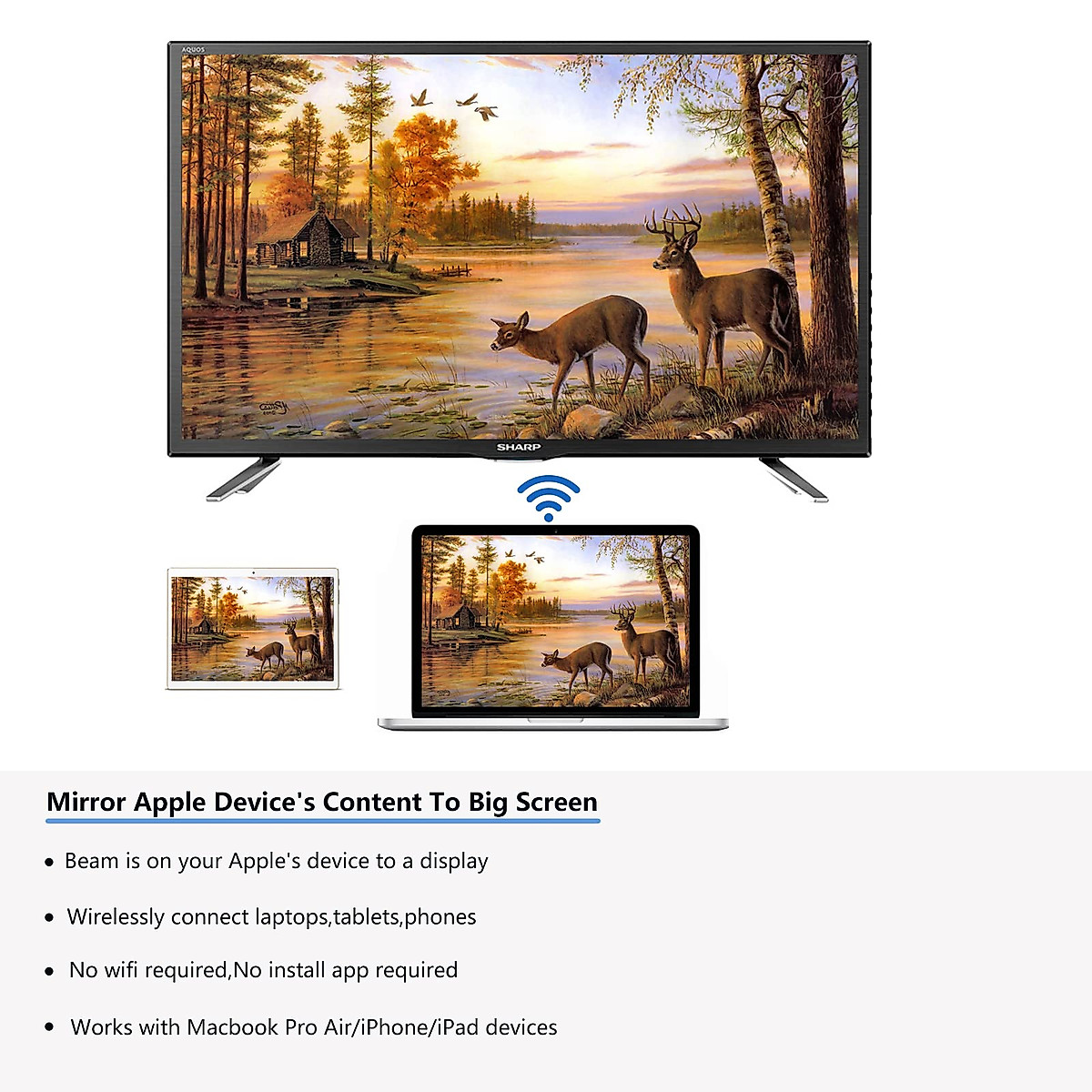 Wireless HDMI Display Adapter, for iOS/MacBook Mirroring/Casting Screen to Monitor/Projector/TV,Used for Meeting/Speech/Home Theater,2.4GHz and 5GHz Dual Band WiFi,4k@60hz Display