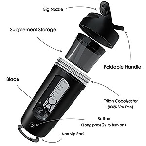 Genteen Blender Bottles, Protein Shaker Bottle for Protein Mixes USB-Rechargeable Powerful Electric Shaker Bottles includes Supplement Storage - BPA Free | 20 oz Cup (Black)