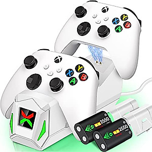 Controller Charger Station with 2x2550mAh Rechargeable Battery Packs for Xbox One/X/S/Elite/Xbox Series X|S, High Speed Charging Dock with 4 Batteries Cover for Xbox One Controller Battery Pack, White