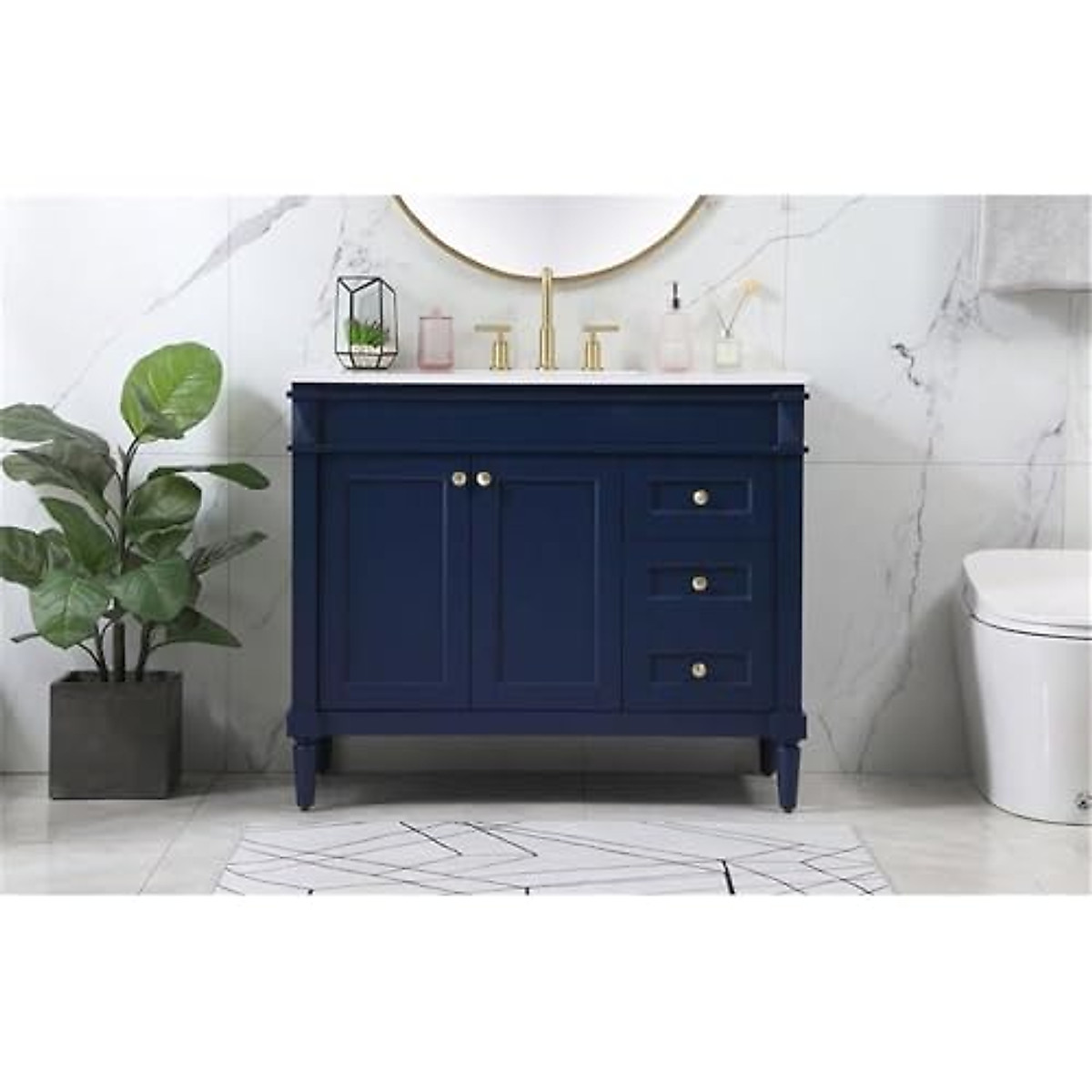 Elegant Decor Indoor Modern Under Sink Bathroom Fixtures Storage Organizer Cabinet 42 inch Single Bathroom Vanity - Blue
