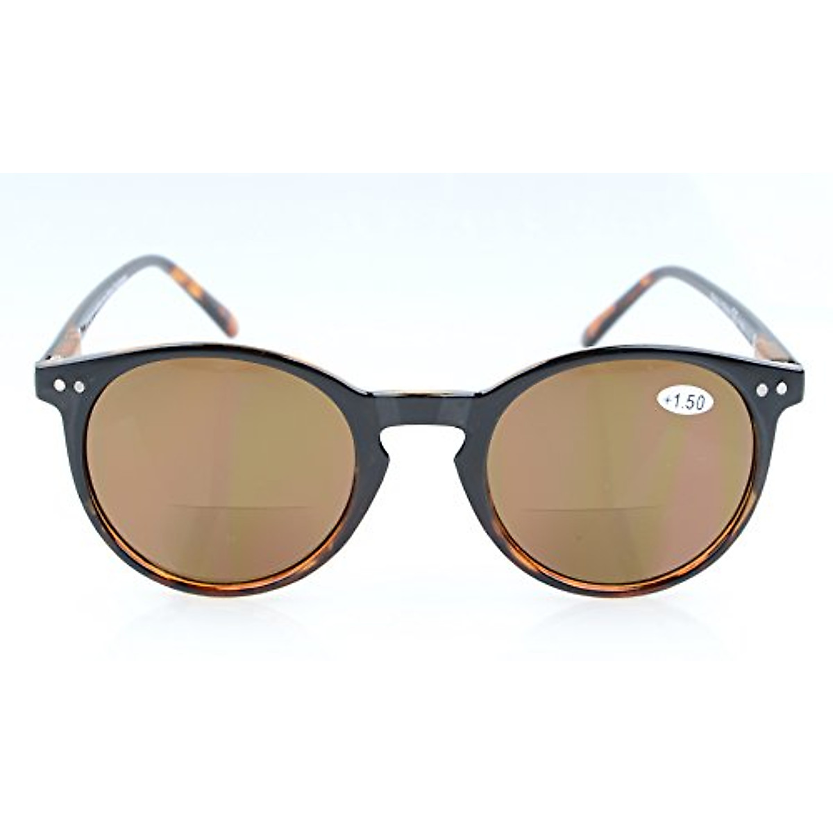 Eyekepper Key Hole Style Spring-Hinged Round Bifocal Sunglasses Sunshine Readers Black-Tortoise +2.0
