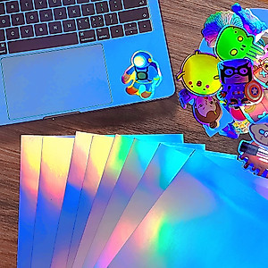 30 Sheets Holographic Printable Sticker Paper 8.25 x 11.7 inch Waterproof Sticker Paper Rainbow Vinyl Sticker Paper for Inkjet/Laser Printer
