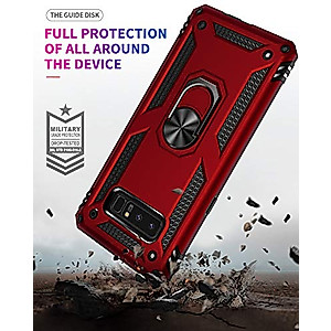 Dishibei Military Grade Drop Impact for Samsung Galaxy Note 8 Case 360 Metal Rotating Ring Kickstand Holder Built-in Magnetic Car Mount Armor Shockproof Case for Galaxy Note 8 Protection Case (Gold)
