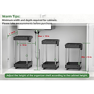 AOSITE 2 Pack Under Sink Storage and Organizers, Sliding Under Cabinet Organizer with Dividers Pull Out Kitchen Cabinet Basket Organizer Adjustable Bathroom Sink Storage Organizer with Hooks