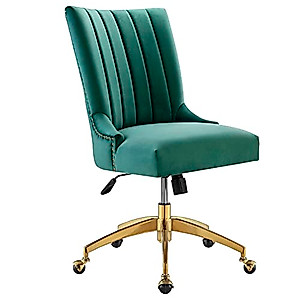 Modway Empower Channel Tufted Performance Velvet Office Chair in Gold Teal